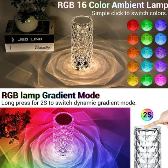 Accents | Crystal Lamp 16 Color Changing Rgb Night Light Touch Lamp Usb ...